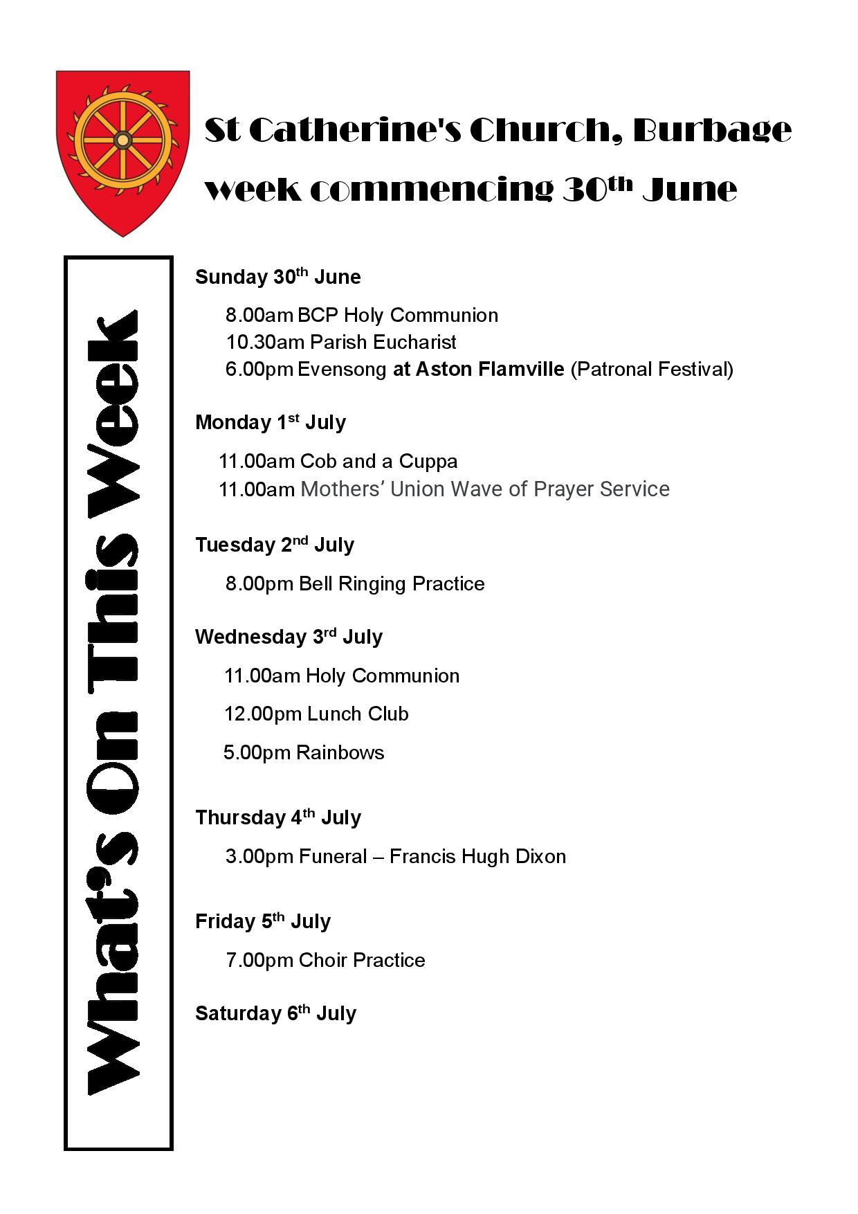 Weekly Notice Sheet – Parish of Burbage and Aston Flamville